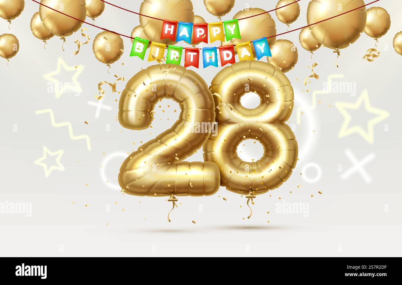 Happy Birthday 28 years anniversary of the person birthday, balloons in ...