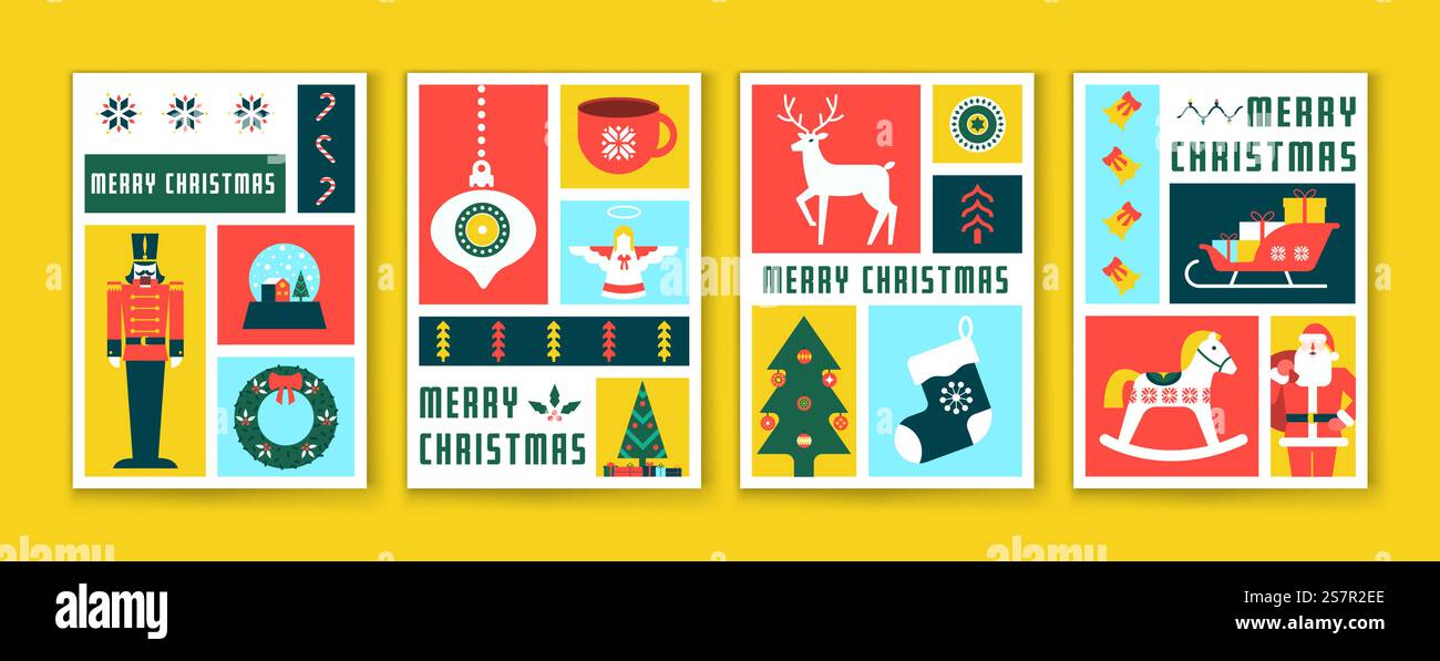 Merry Christmas and Happy New Year greeting card. Creative posters with ...