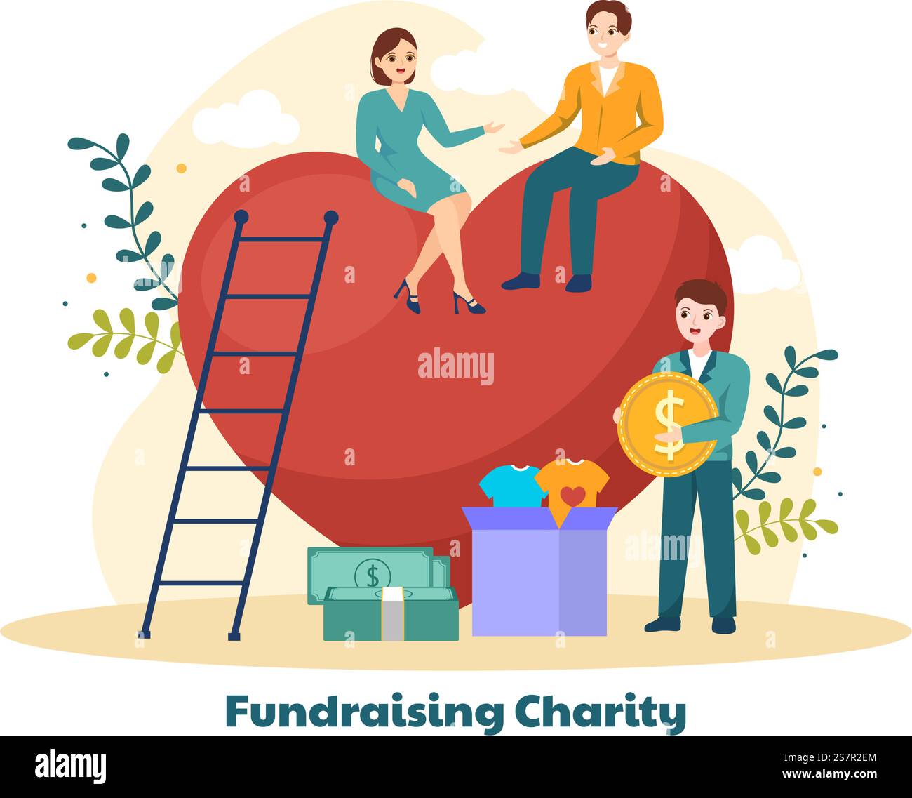 Fundraising Charity and Donation Vector Illustration with Volunteers ...