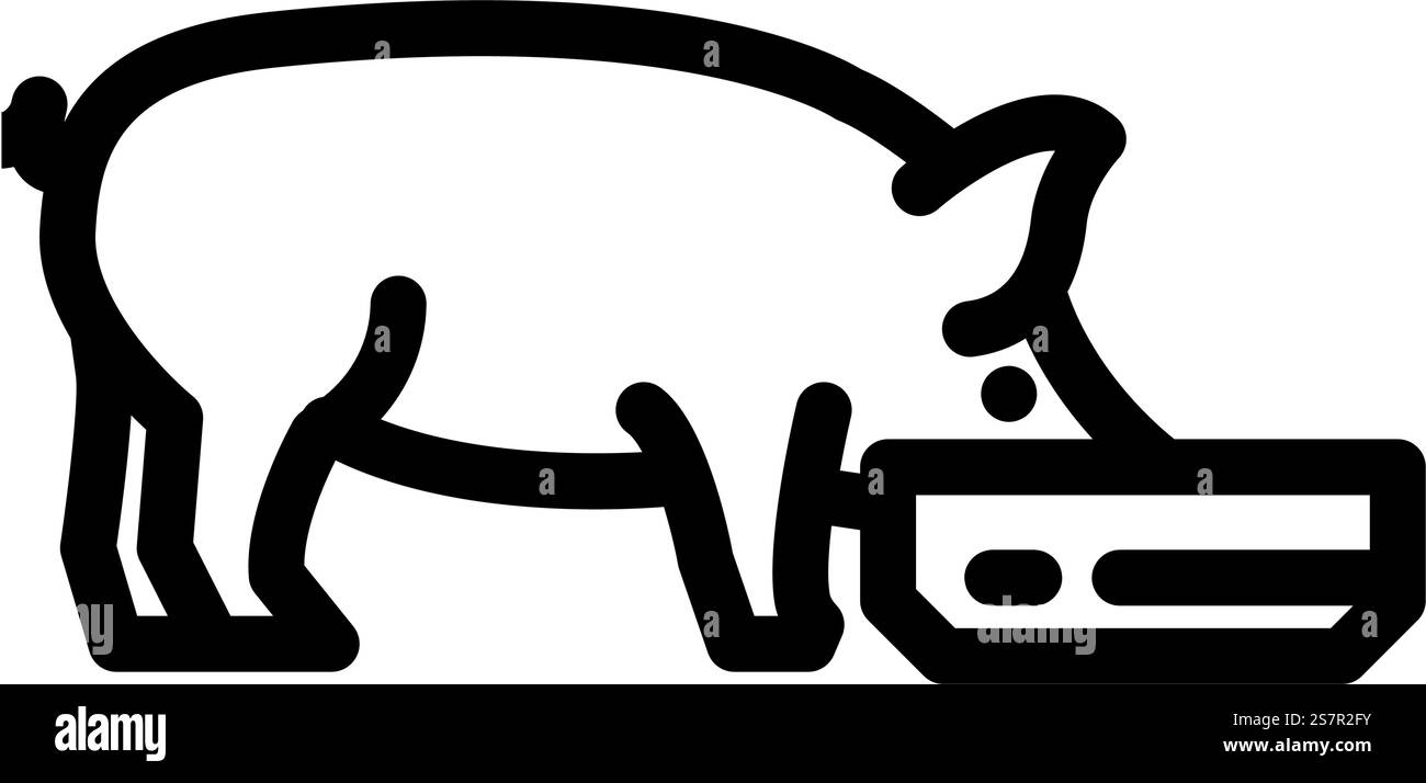 pig feeding farm line icon vector. pig feeding farm sign. isolated ...