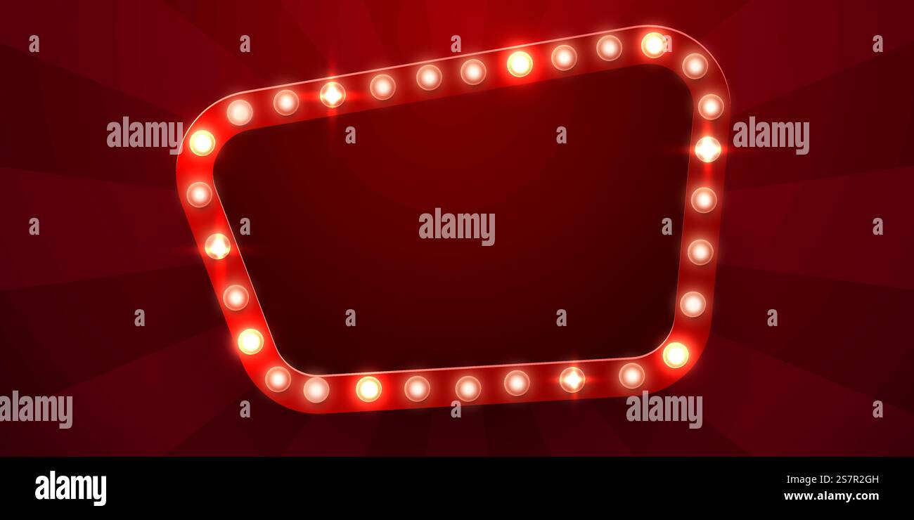 Retro light sign. Signboard with lamps border. Vintage style banner ...