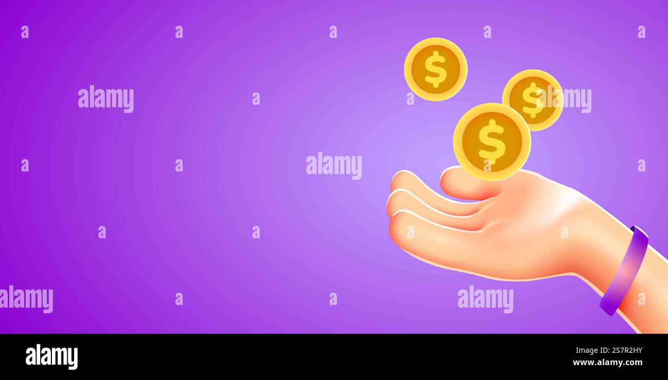 Cartoon Hand receives or gives money. Financial success, salary, growth ...