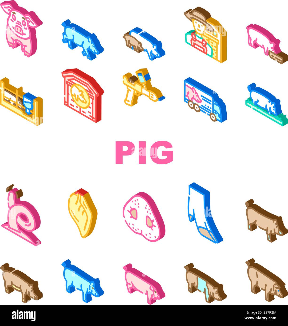 pig pork farm icons set vector. animal piglet, hog swine, graphic ...