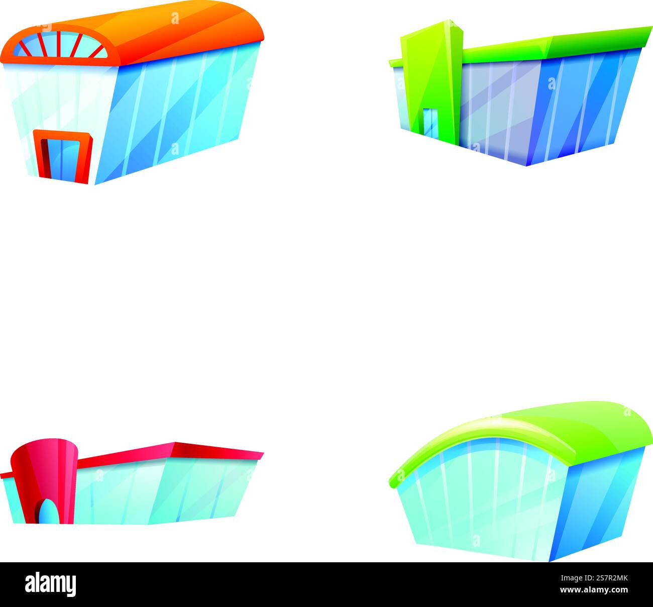 Big store icons set cartoon vector. Various supermarket building ...