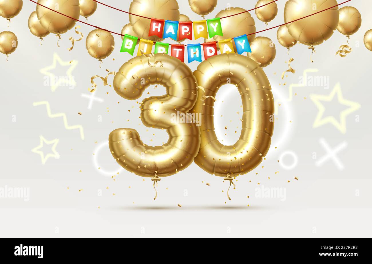 Happy Birthday 30 years anniversary of the person birthday, balloons in ...