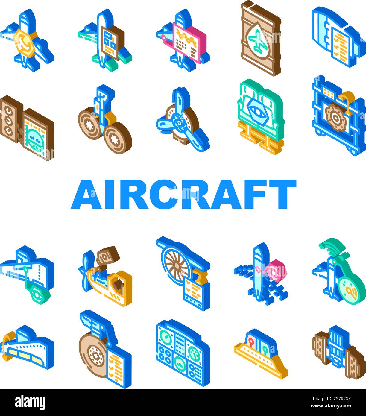 aircraft mechanic aviation icons set vector. maintenance plane, jet engine, airplane airport ...