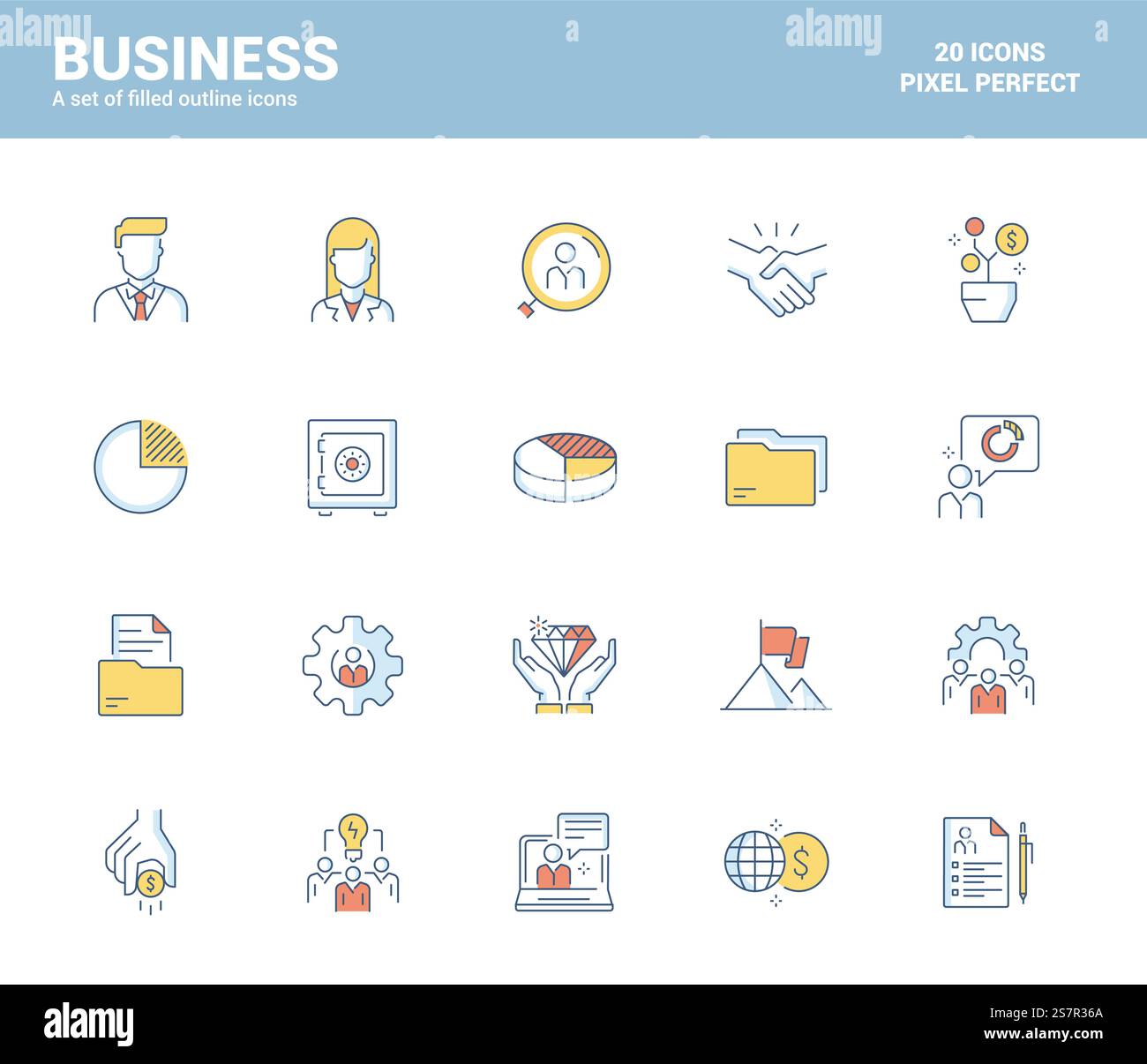 Set of flat line filled icons for Business theme, suitable for mobile ...