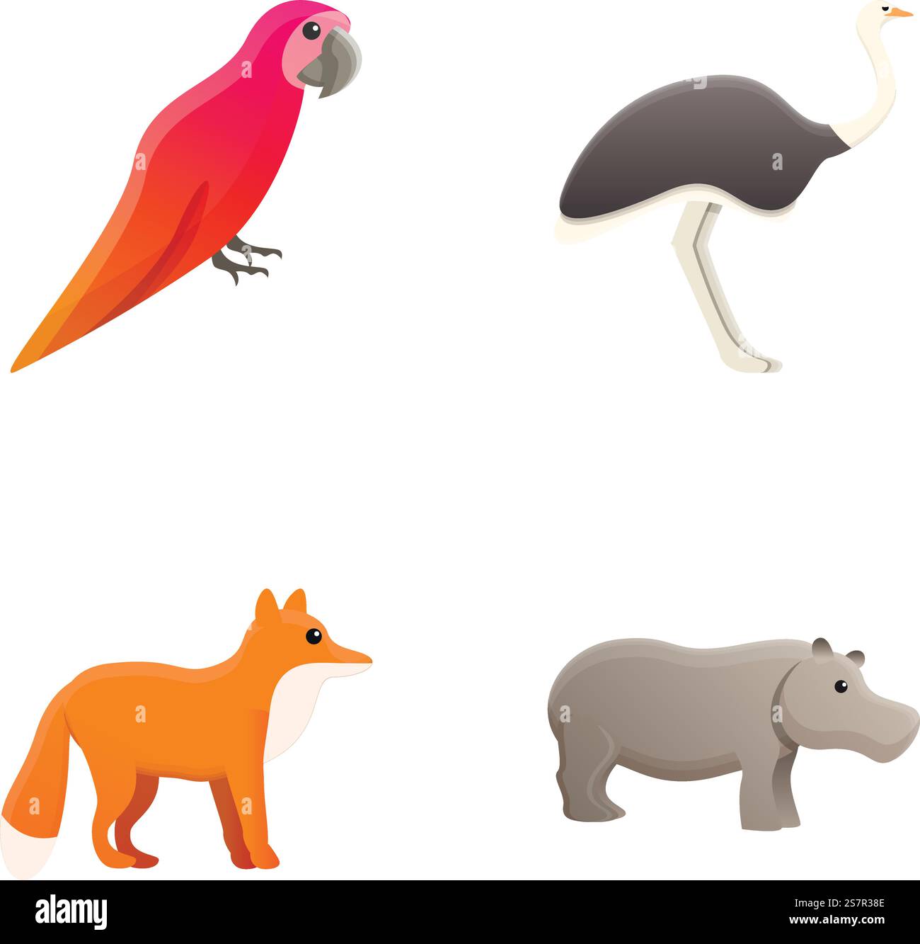 Wild nature icons set cartoon vector. Mammal and bird. Wildlife, fauna ...