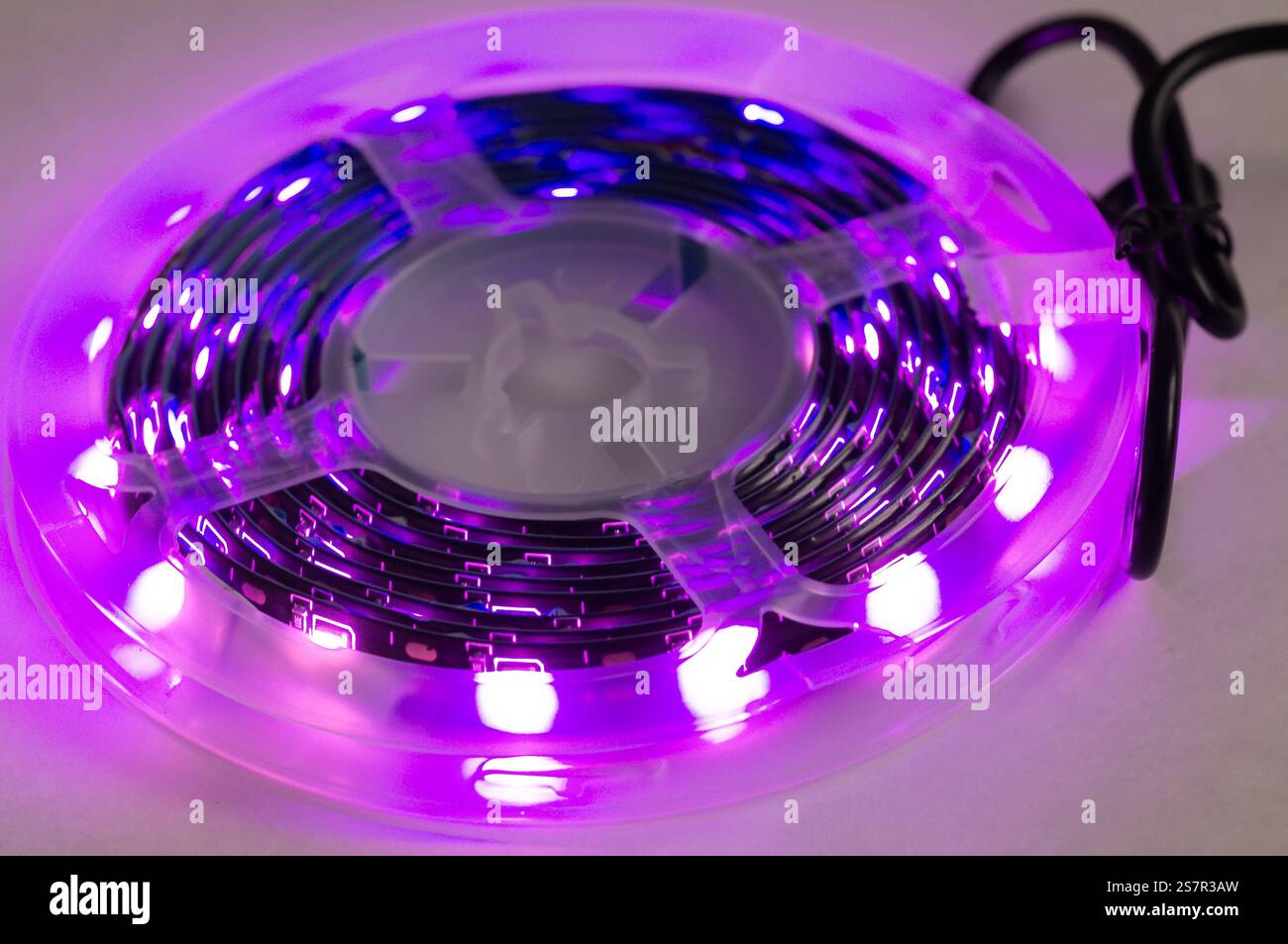 Coil of purple light emitting diodes on a white background Stock Photo ...