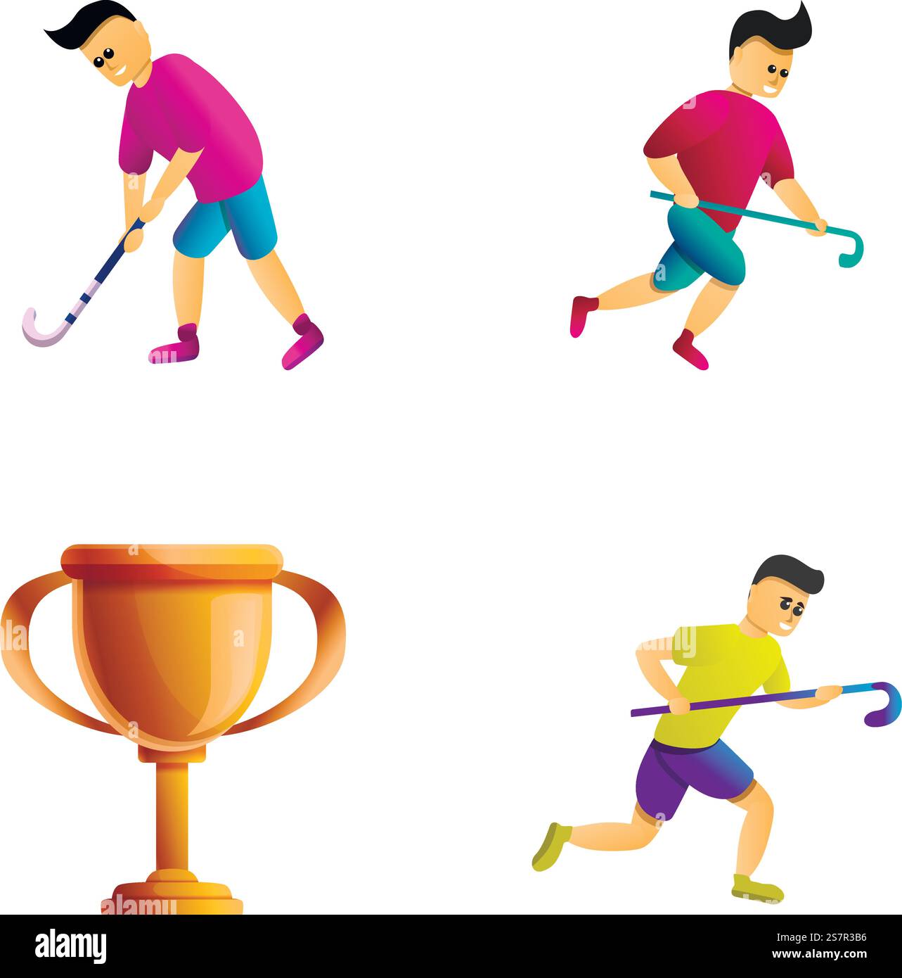 Golf game icons set cartoon vector. Golf player with club and golden ...
