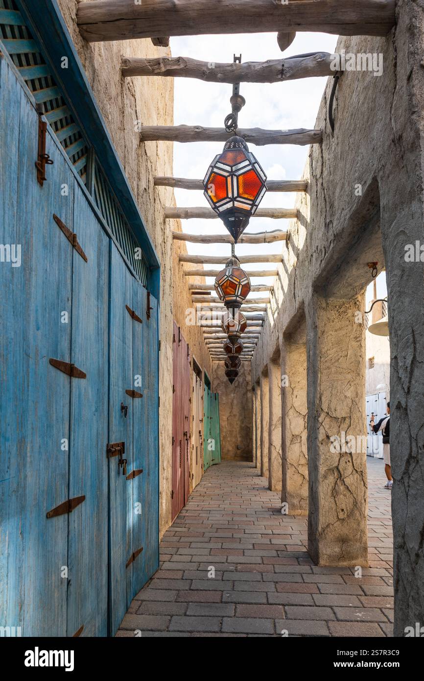 Old town in Al Seef Cultural Historical District on shores of Dubai ...