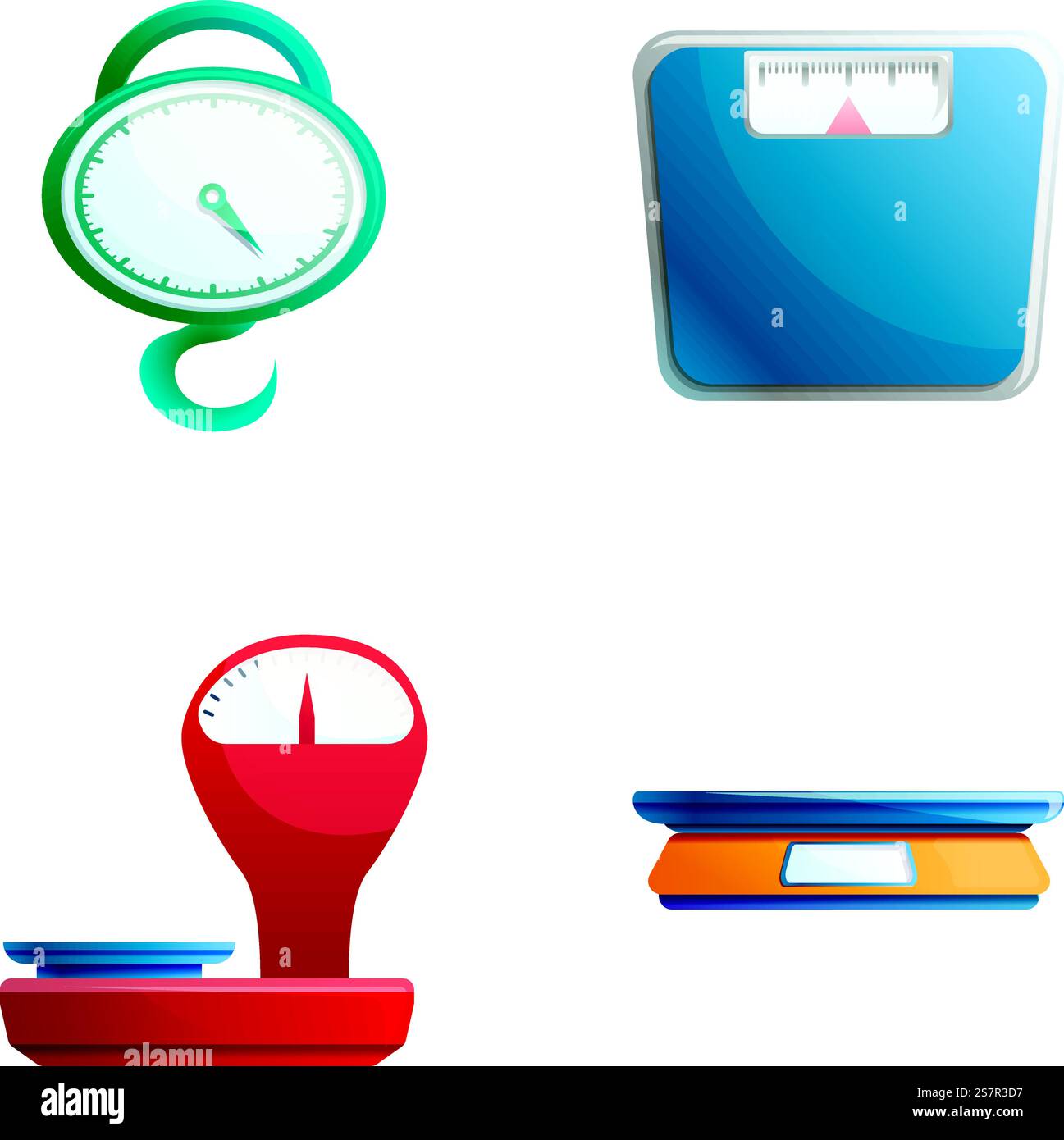 Scale icons set cartoon vector. Floor, industrial and manual scale ...