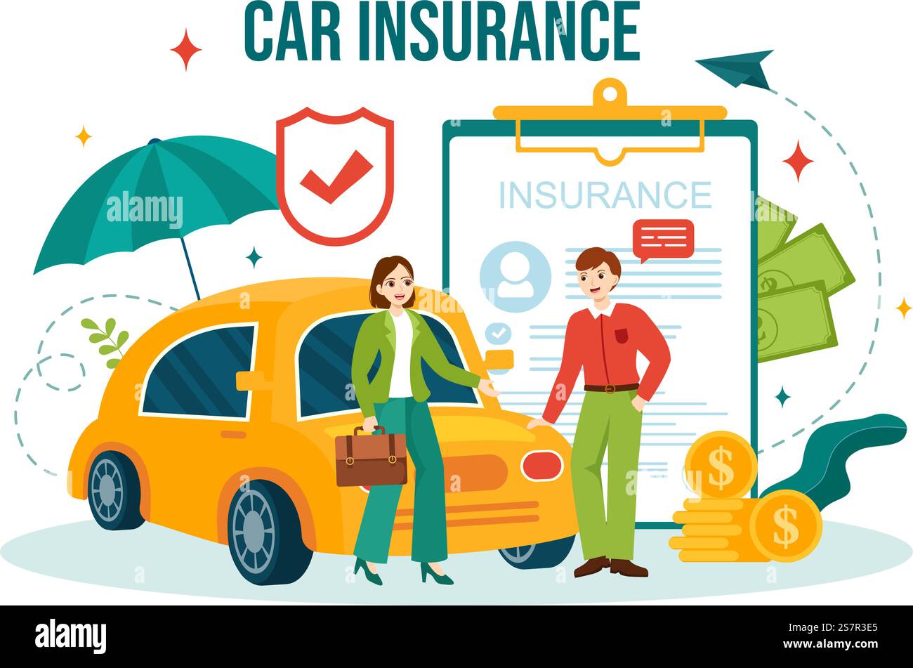 Car Insurance Vector Illustration for Protection For Vehicle Damage And ...
