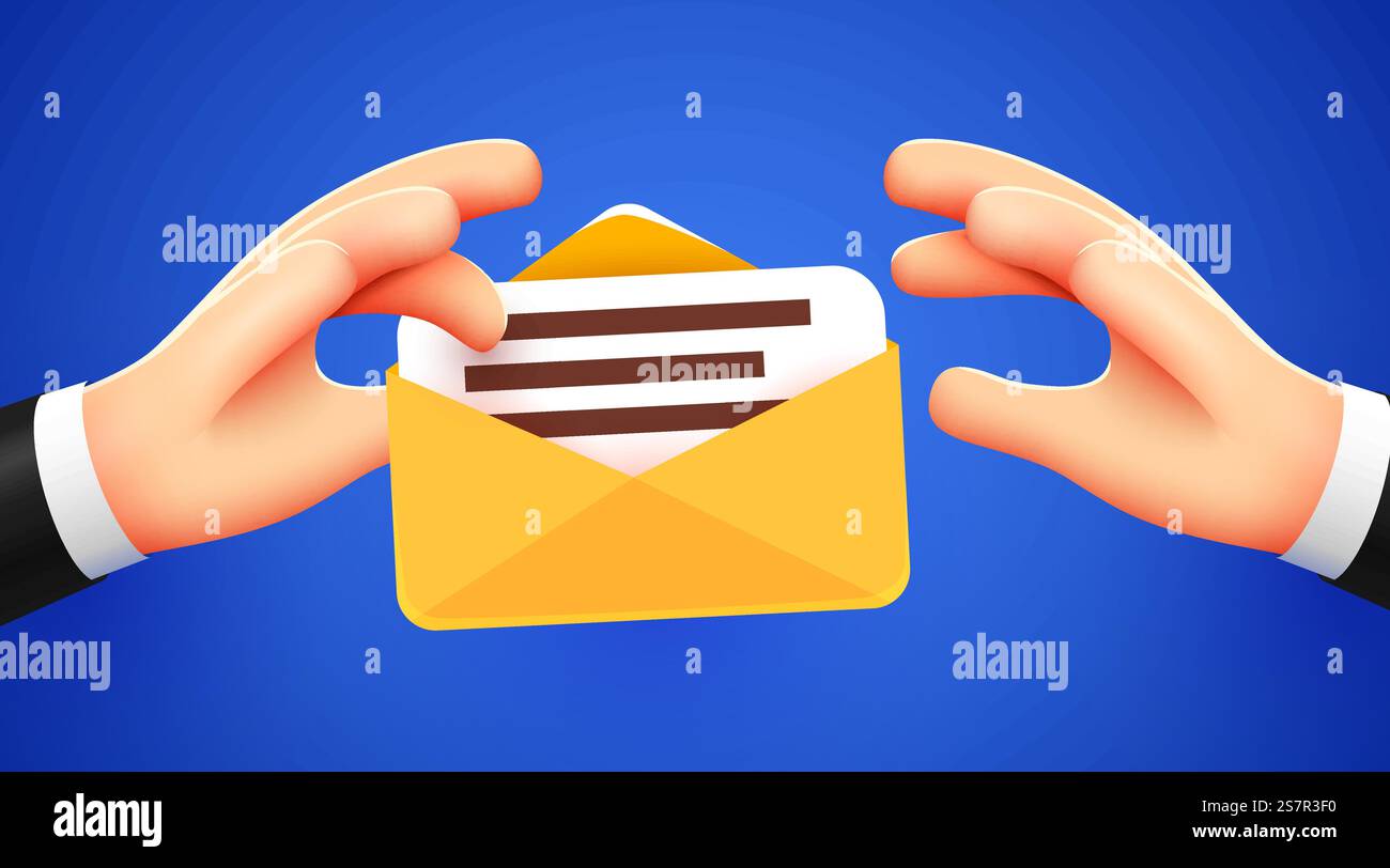 Cartoon hand holding or receiving mail. Spam or messaging concept ...