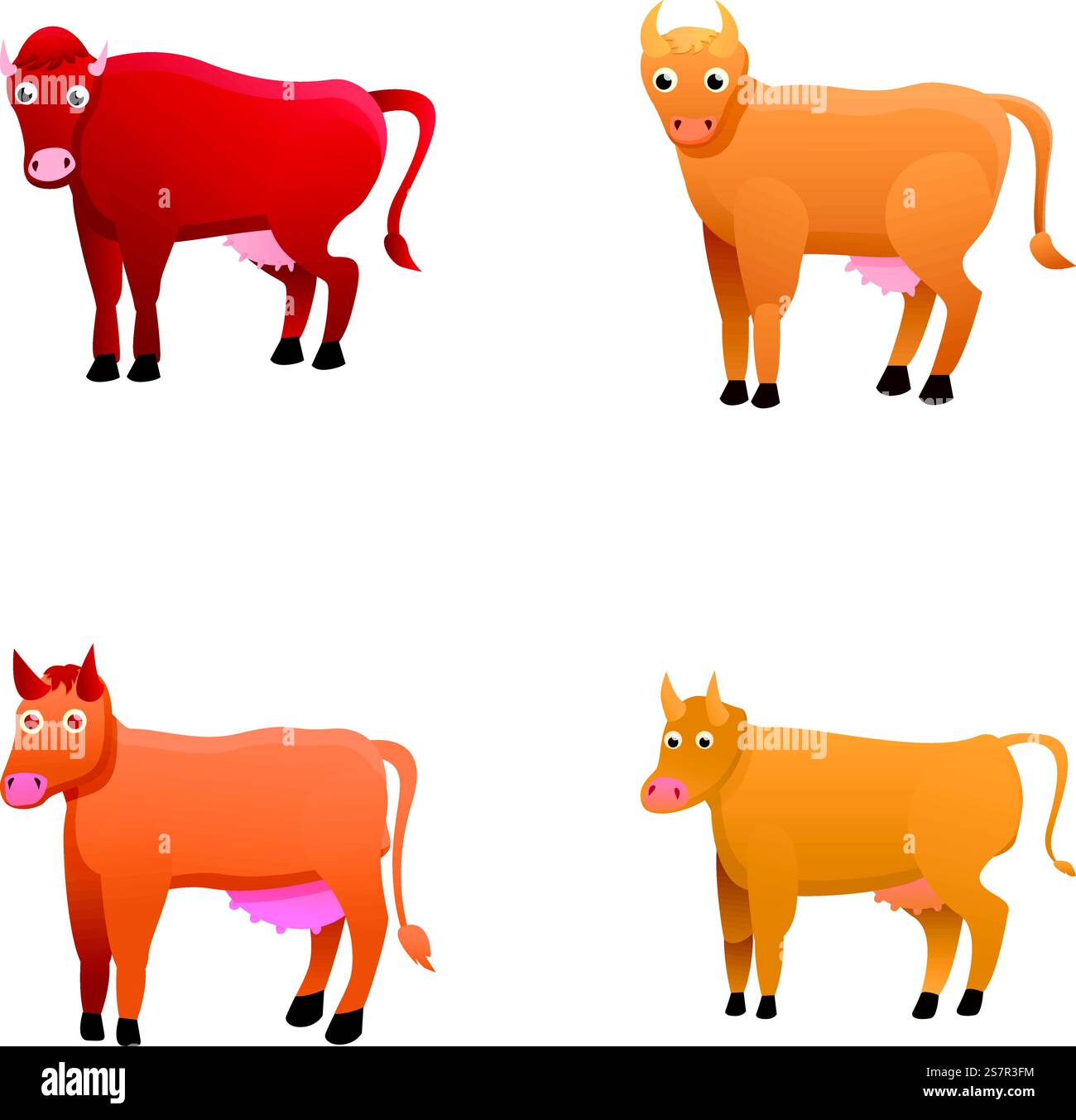 Cow icons set cartoon vector. Domestic milk animal. Cattle, livestock ...