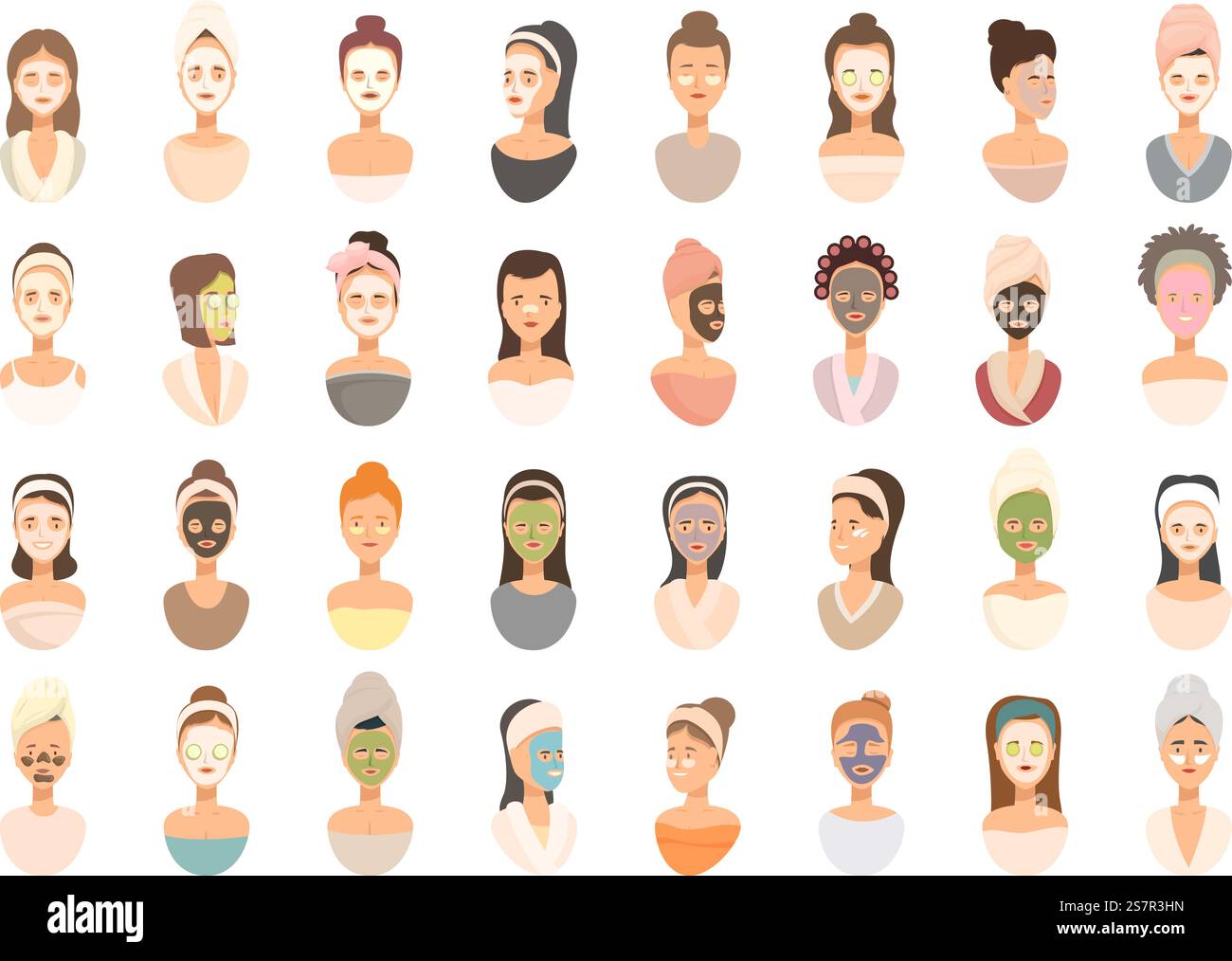 Face mask spa icons set cartoon vector. Facial sheet. Spa pack. Face ...