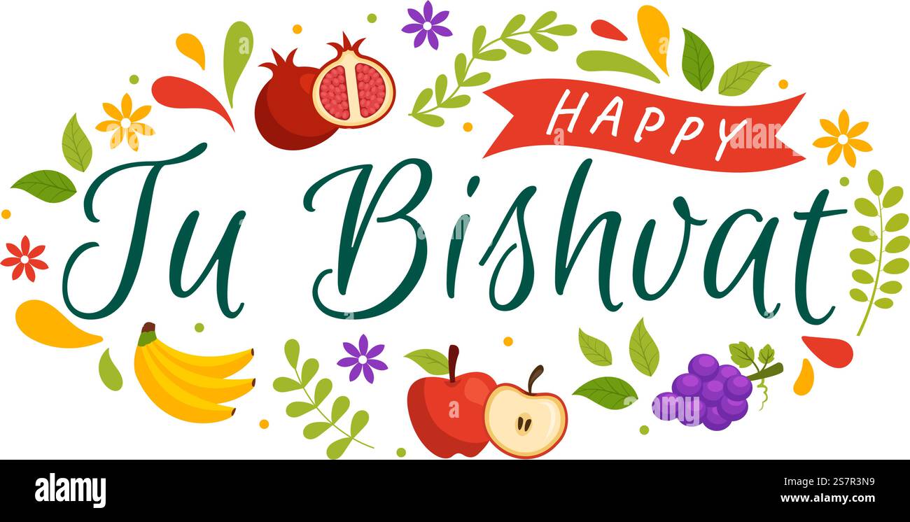 Happy Tu Bishvat Vector Illustration. Translation the Jewish New Year ...