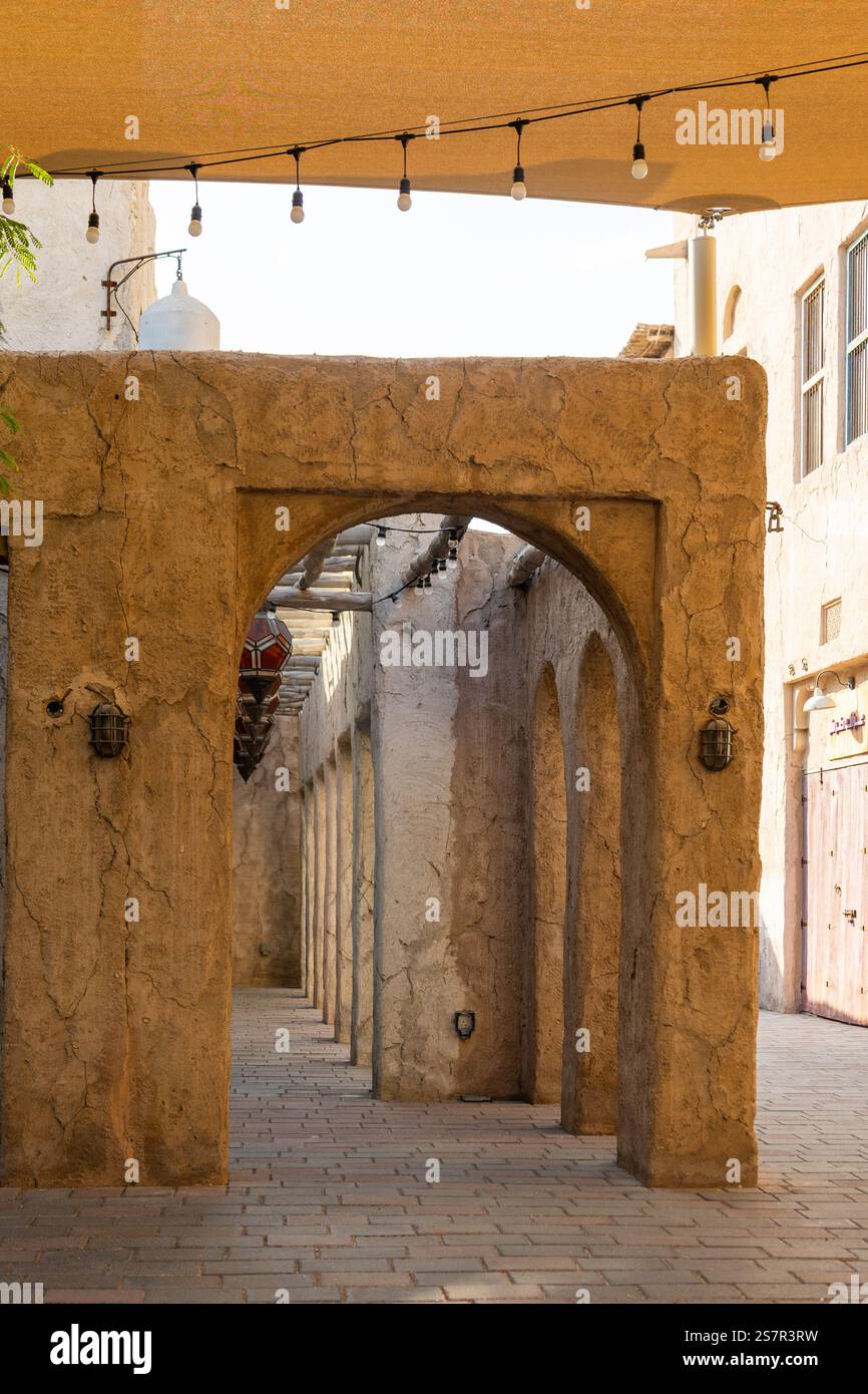 Old town in Al Seef Cultural Historical District on shores of Dubai ...