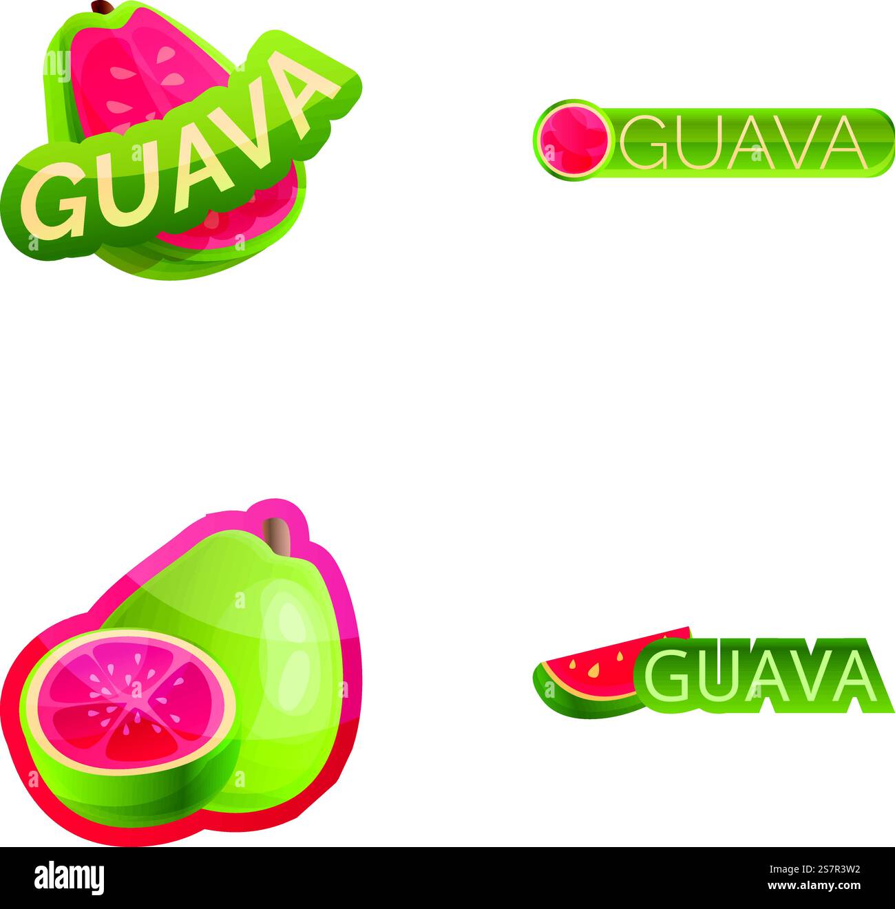 Guava icons set cartoon vector. Fresh exotic fruit. Raw food, healthy ...