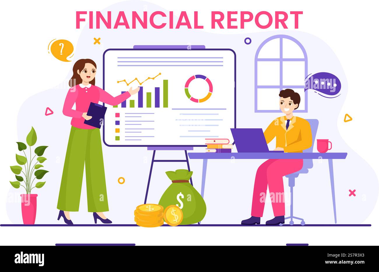 Financial Report Vector Illustration with Data Charts, Graphs and ...