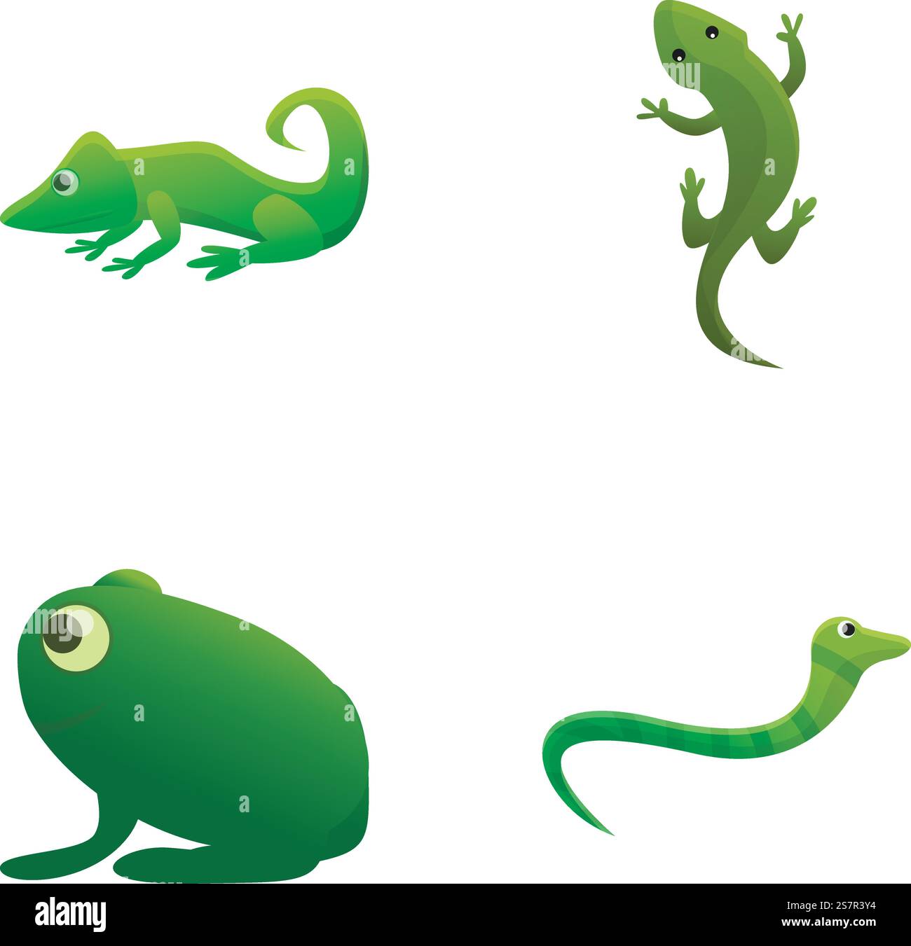 Reptile class icons set cartoon vector. Tropical fauna. Zoology and ...