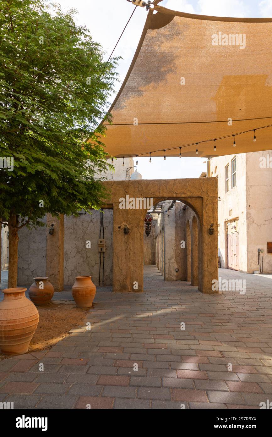 Old town in Al Seef Cultural Historical District on shores of Dubai ...