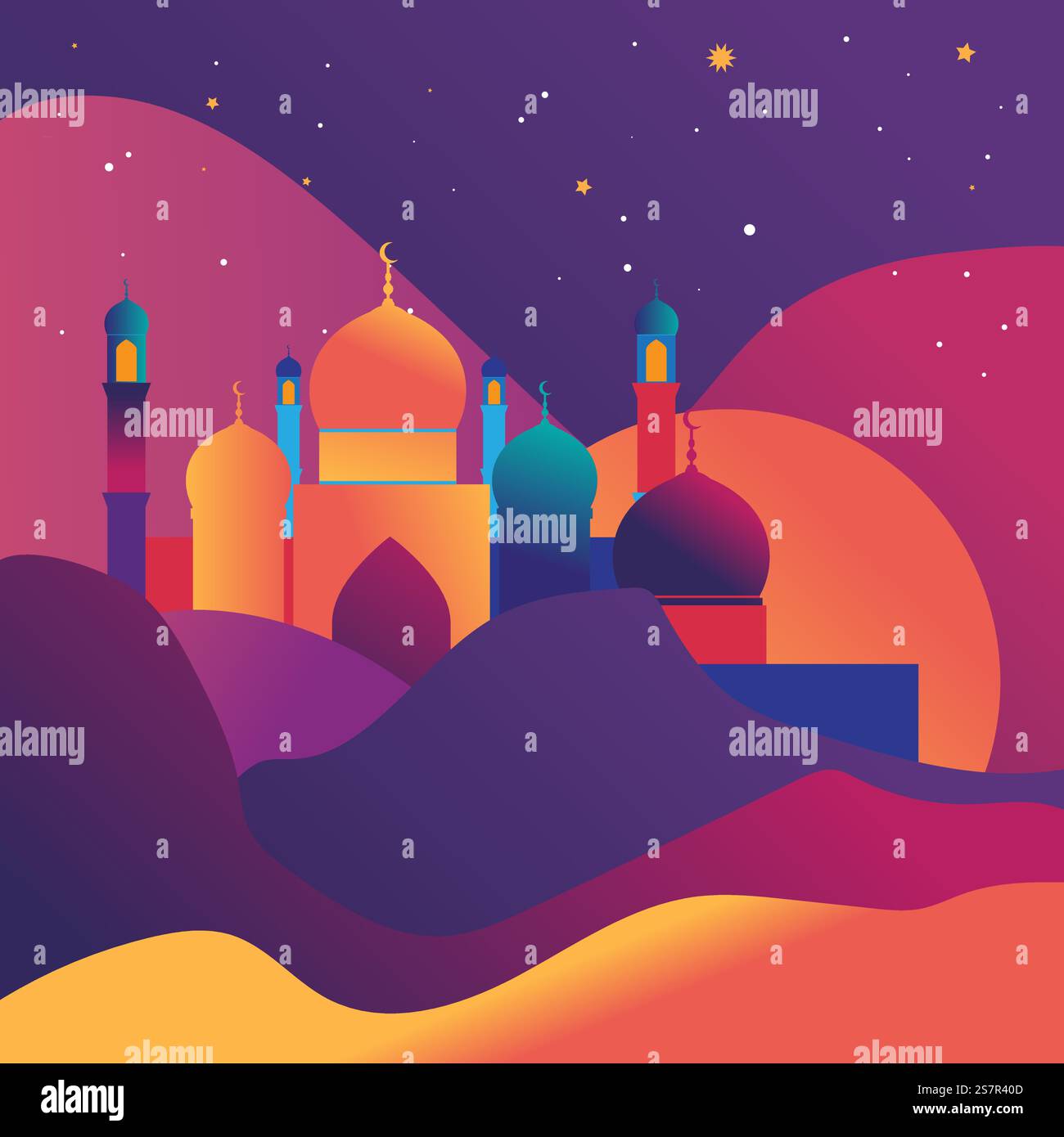 Sunset Mosque Scenic View vector Stock Vector Image & Art - Alamy