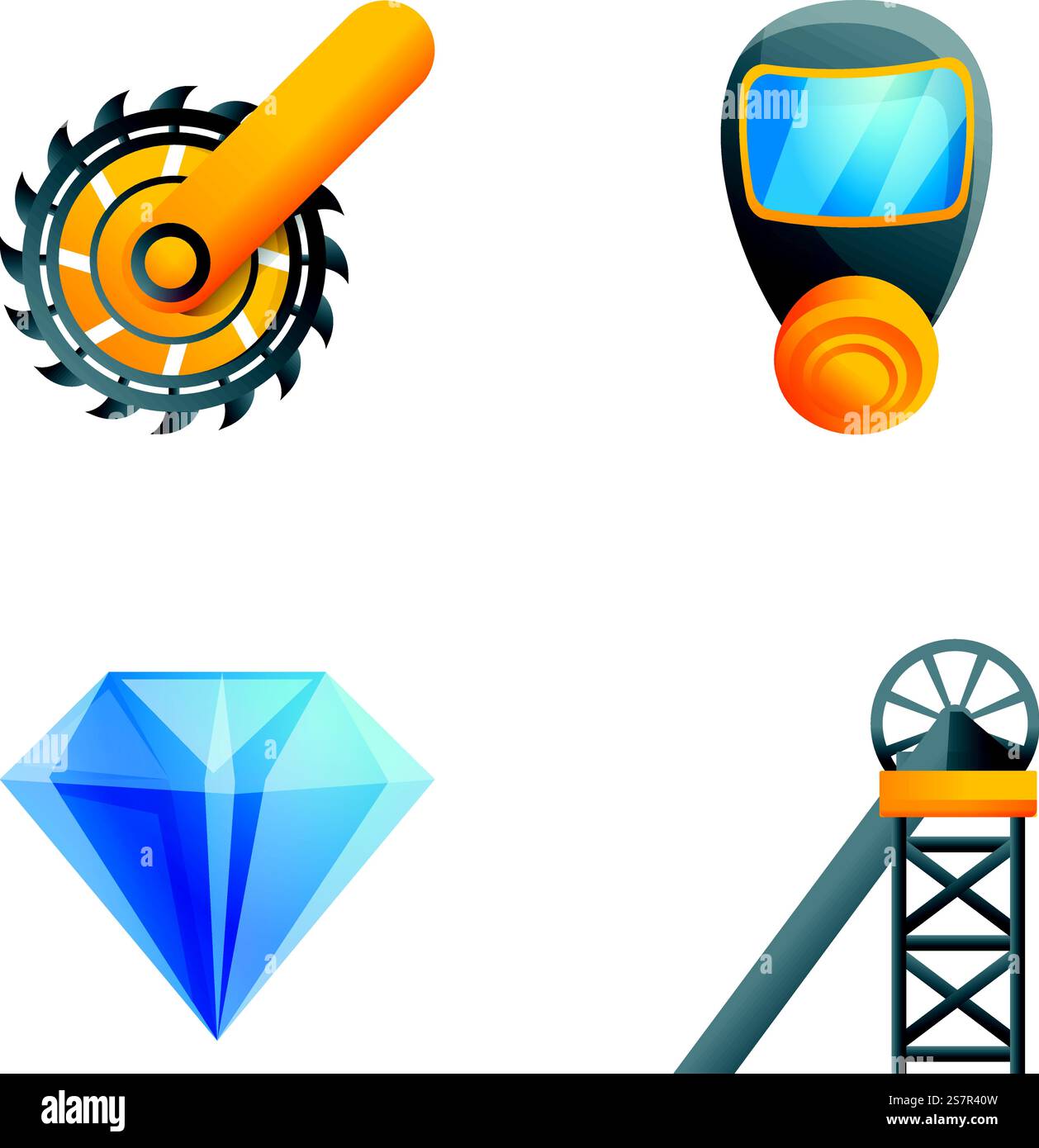 Diamond mining icons set cartoon vector. Industry equipment for ...