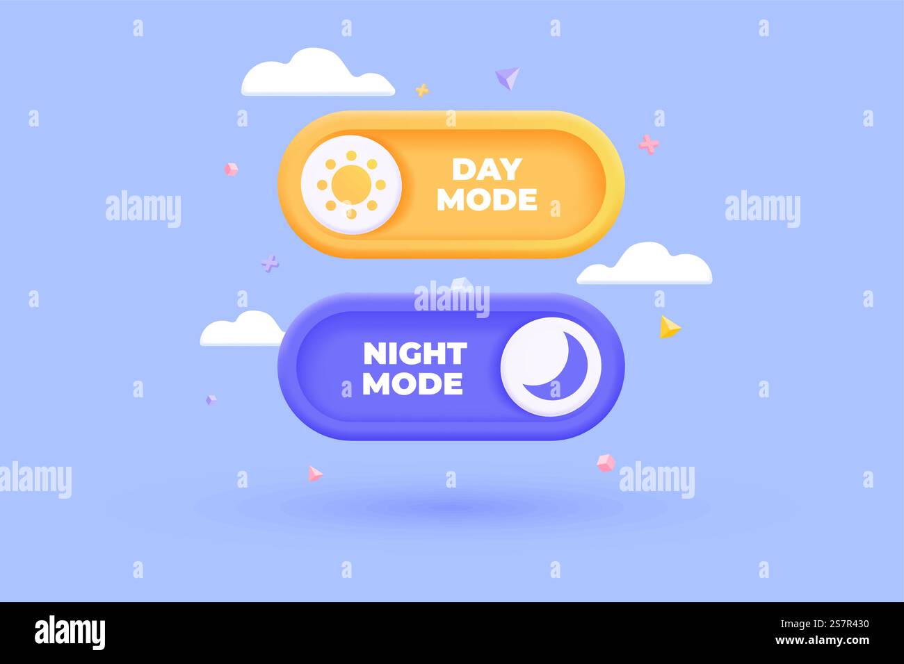 3D Day and night mode switch icon set. On Off or Light and Dark toggle ...