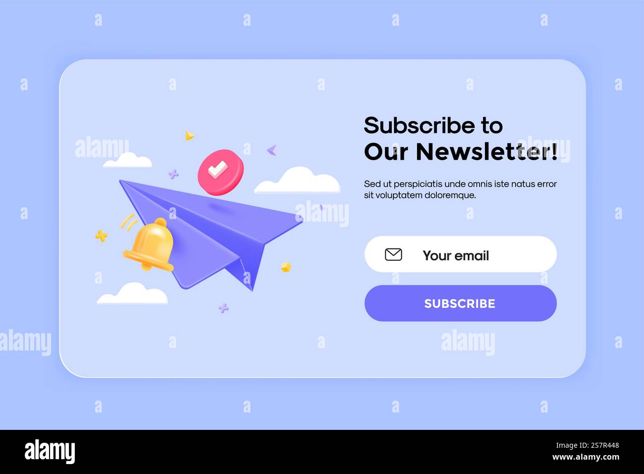 3D Subscribe to newsletter banner template with cartoon paper airplane ...