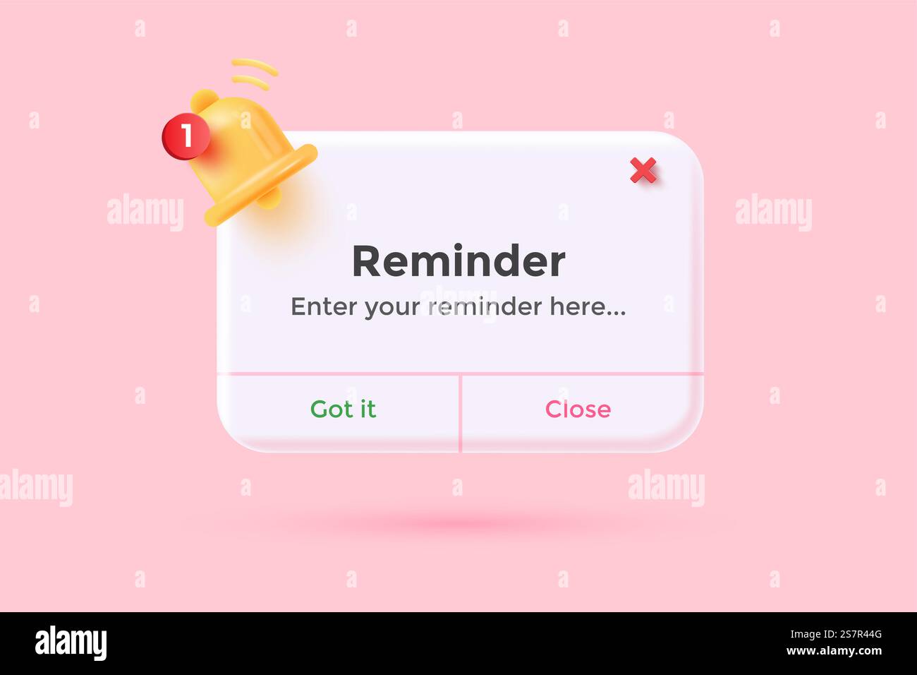 Reminder 3D Illustration, Notifications page with floating elements ...