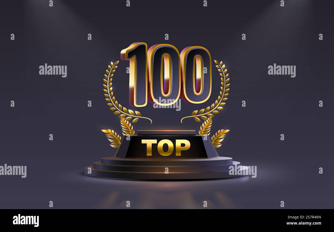 Top 100 best podium award sign, golden object. Vector. Top 100 best ...