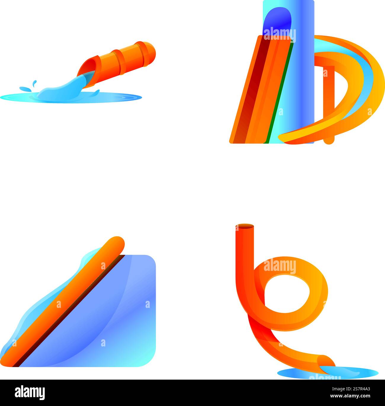 Water slide icons set cartoon vector. Various water slide. Aquapark ...