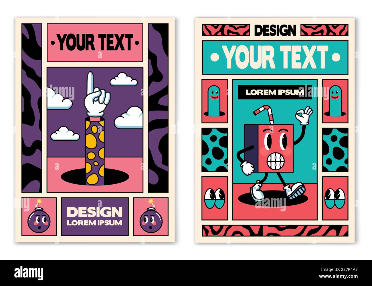 Retro posters or banners in cartoon 80s-90s comic style with fashion ...