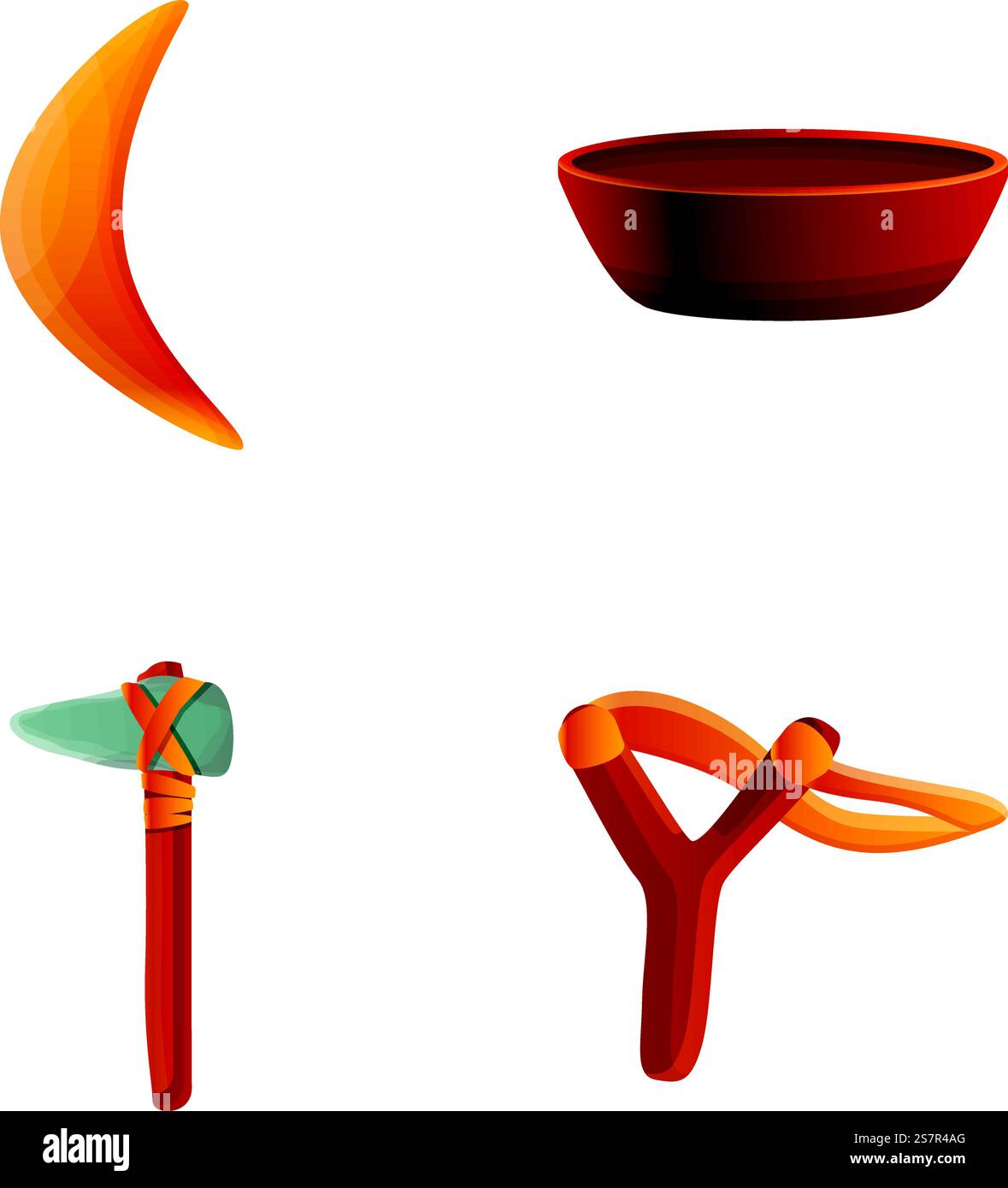 Primitive weapon icons set cartoon vector. Stone age tool and weapon ...