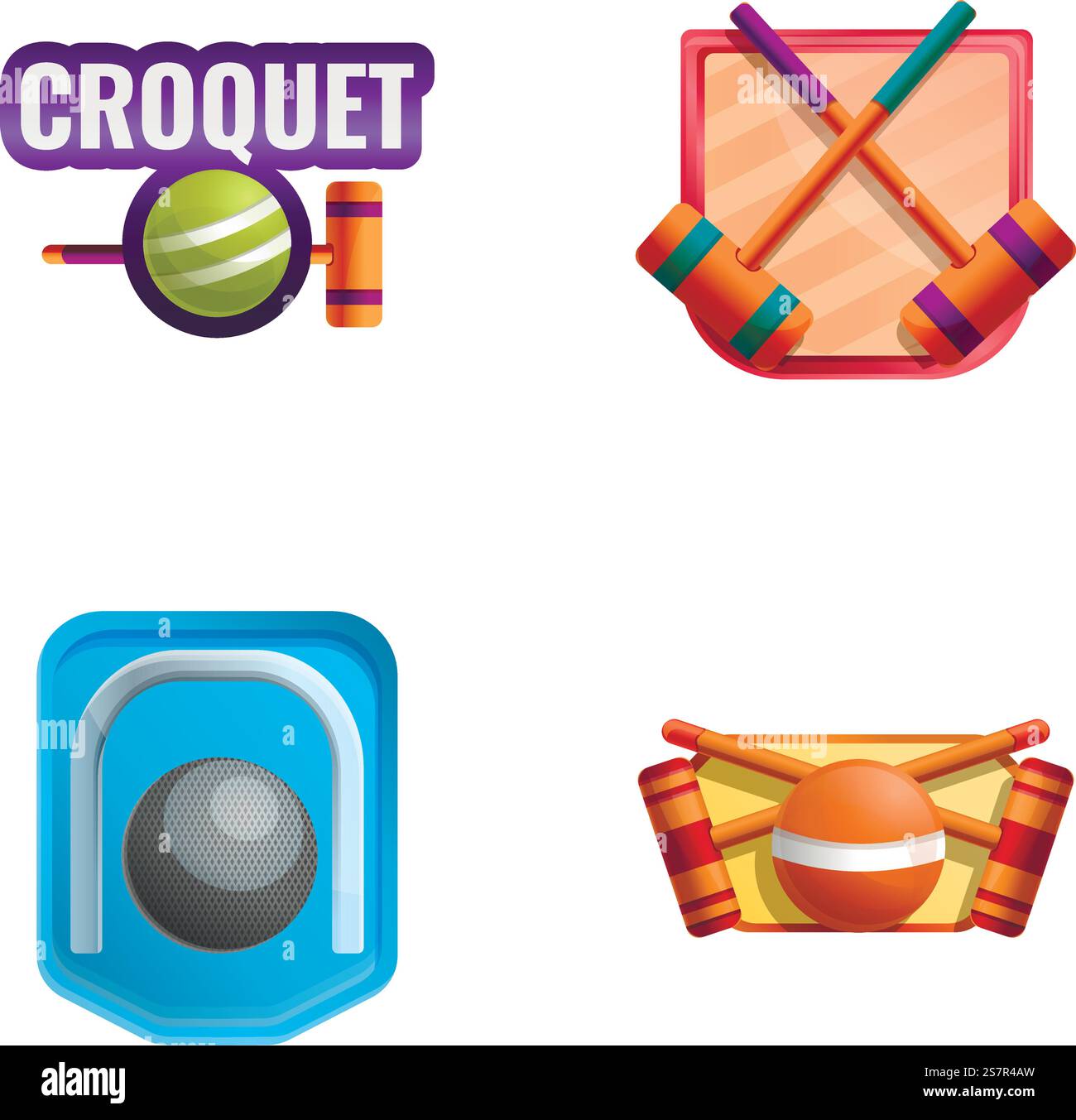 Croquet icons set cartoon vector. New croquet equipment. Sport, healthy ...