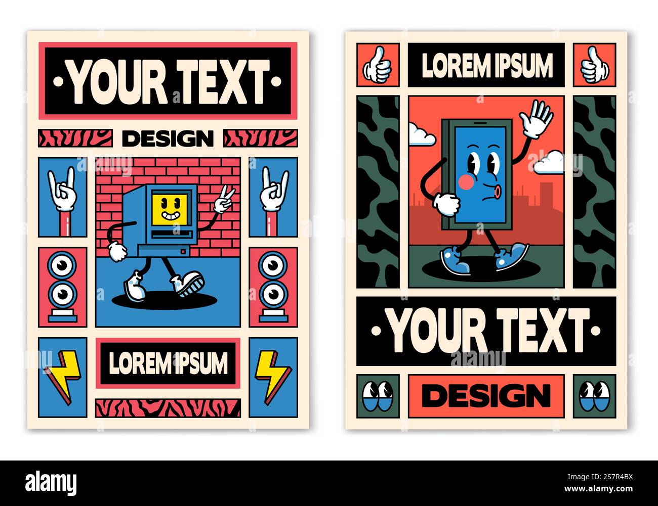 Retro posters or banners in cartoon 80s-90s comic style with fashion ...