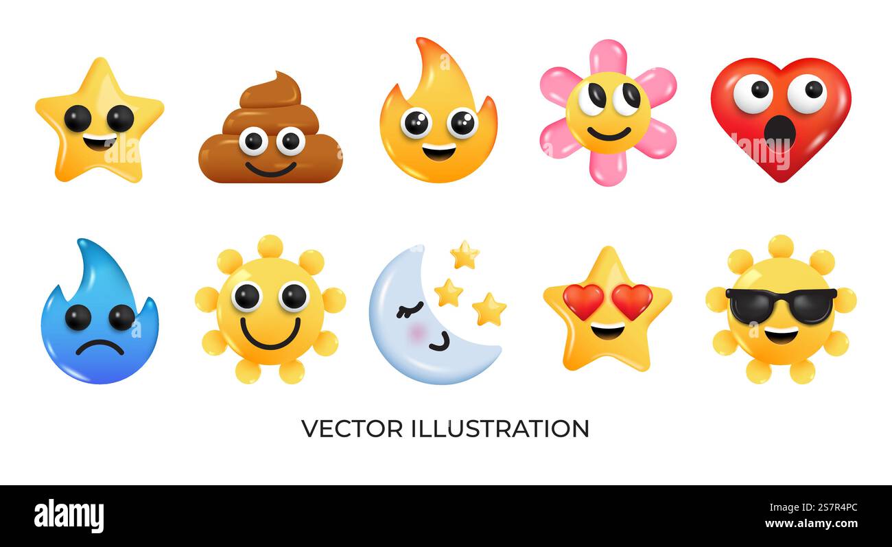 Set of IEmoji icons. Realistic Yellow Glossy 3d Emoticons face on ...