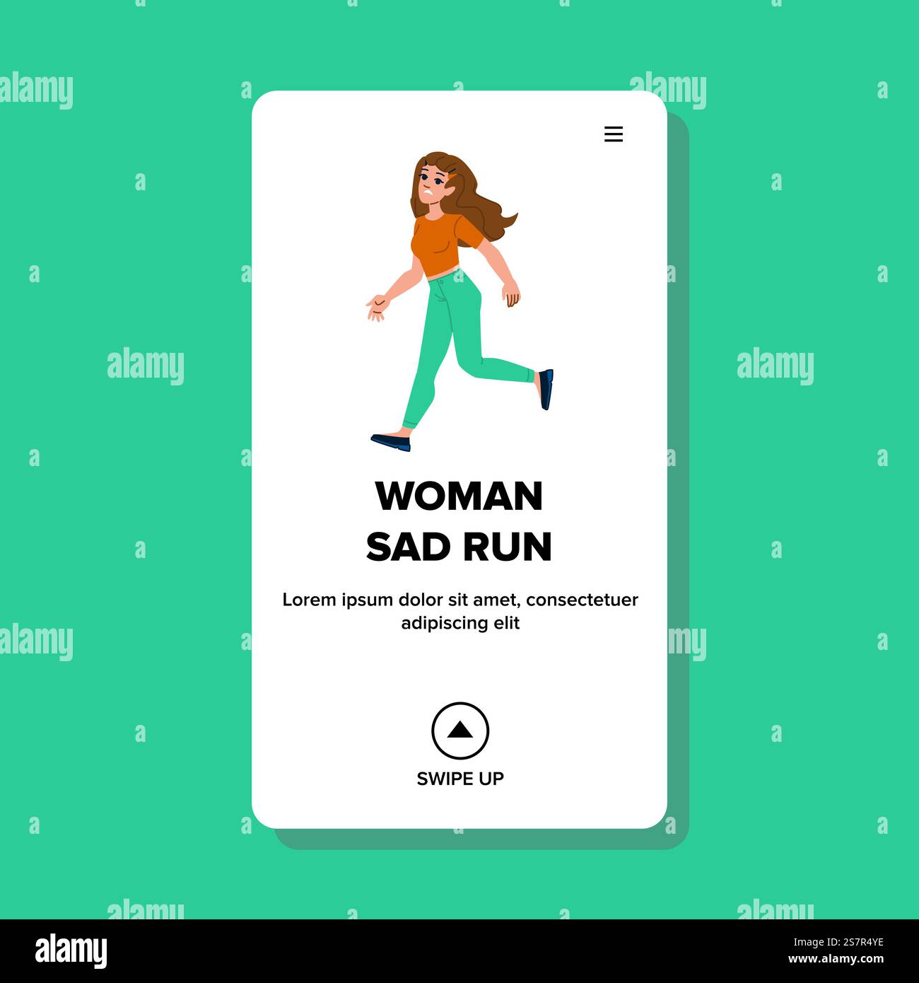 flat woman sad run vector. ning stress, disorder young, depression ...