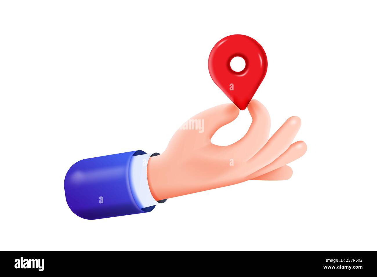 3d cartoon hand holding little red geo tag pin by fingers. Global ...