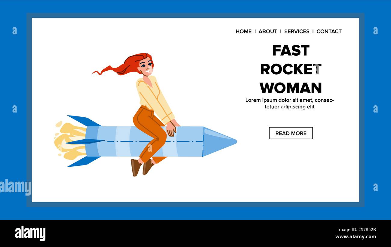 web fast rocket woman vector. flat business, success fly, start speed ...