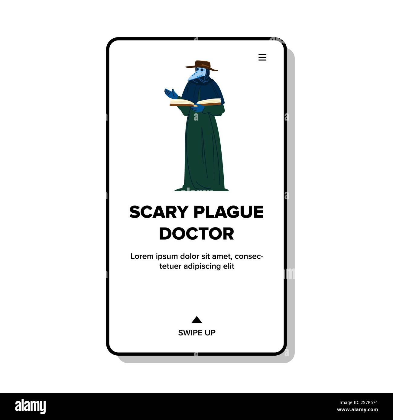 web scary plague doctor vector. flat costume, dark death, mask pandemic ...