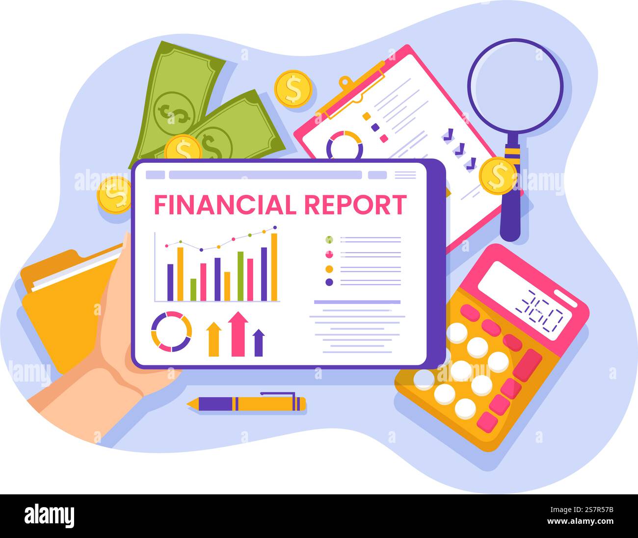Financial Report Vector Illustration with Data Charts, Graphs and ...