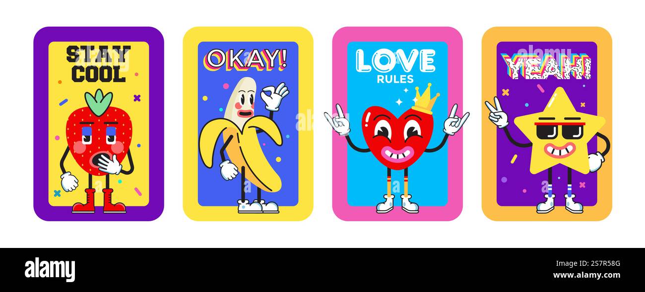 Funny cartoon characters. Sticker pack, posters, prints. Collection of ...
