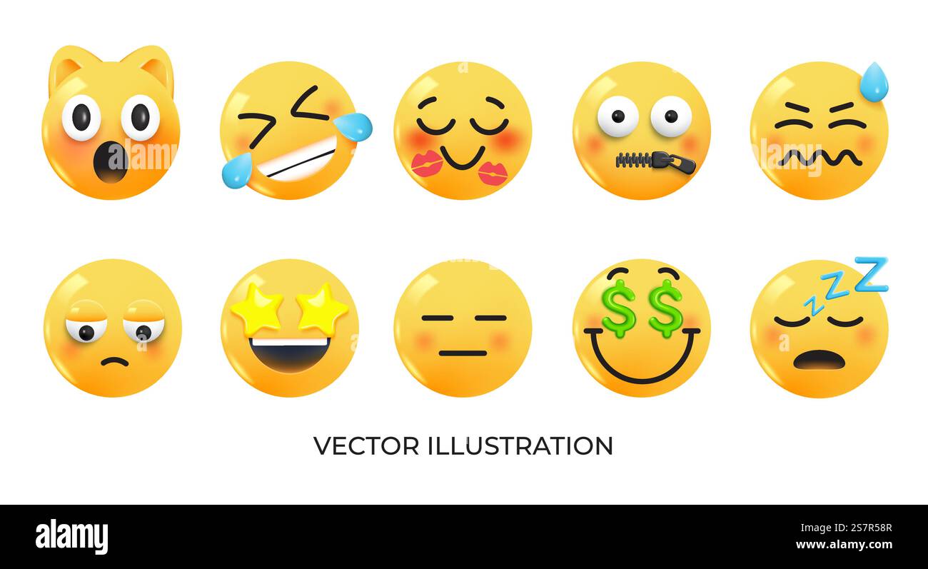 Set of IEmoji icons. Realistic Yellow Glossy 3d Emoticons face on ...