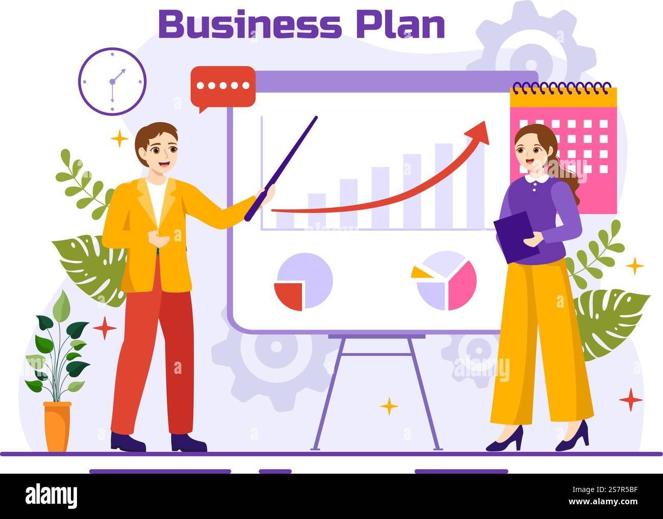Business Plan Vector Illustration with Target, Planning, Workflow, Time ...