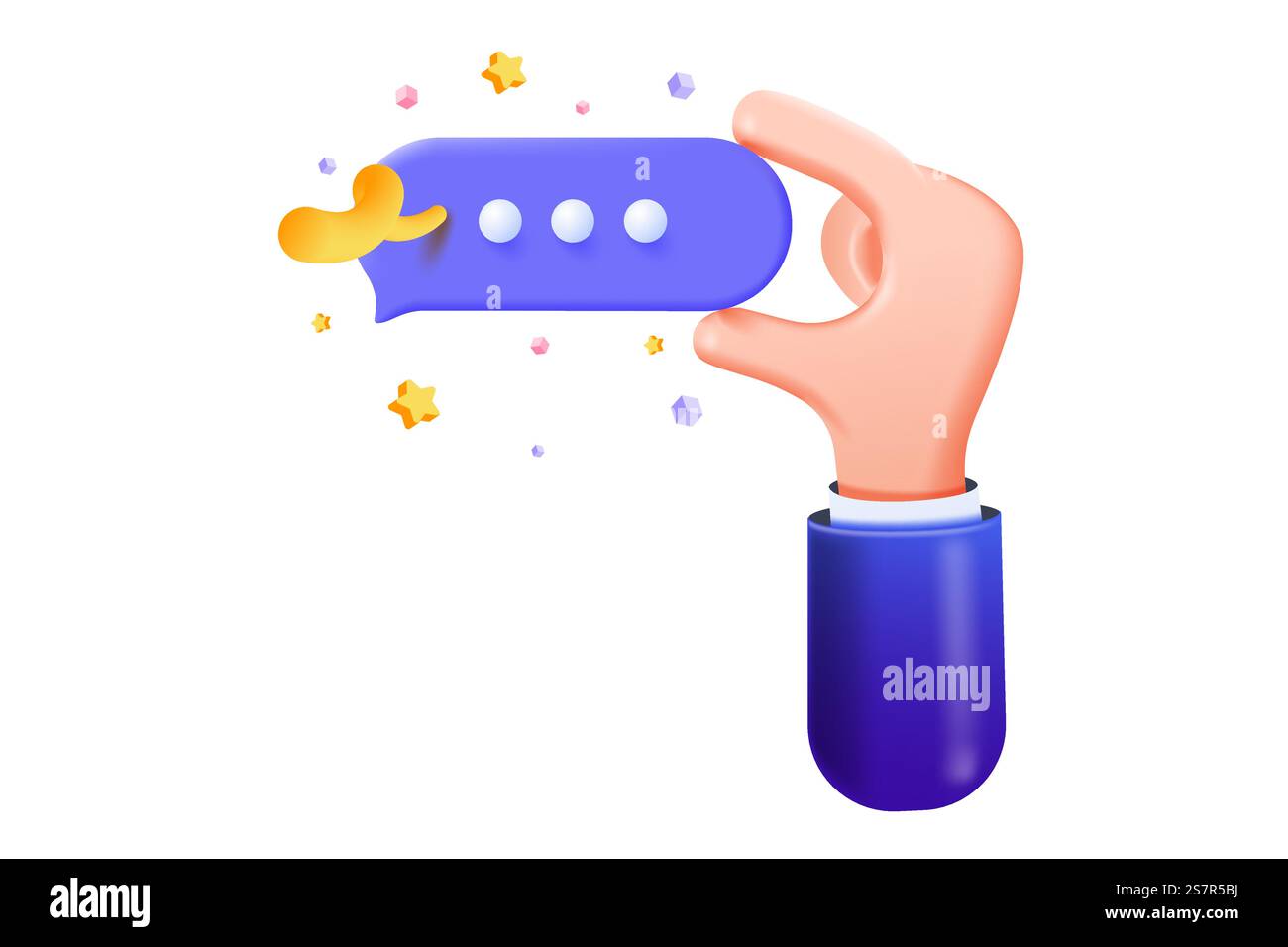 Cartoon businessman character hand holding a bubble talk sign. 3d ...