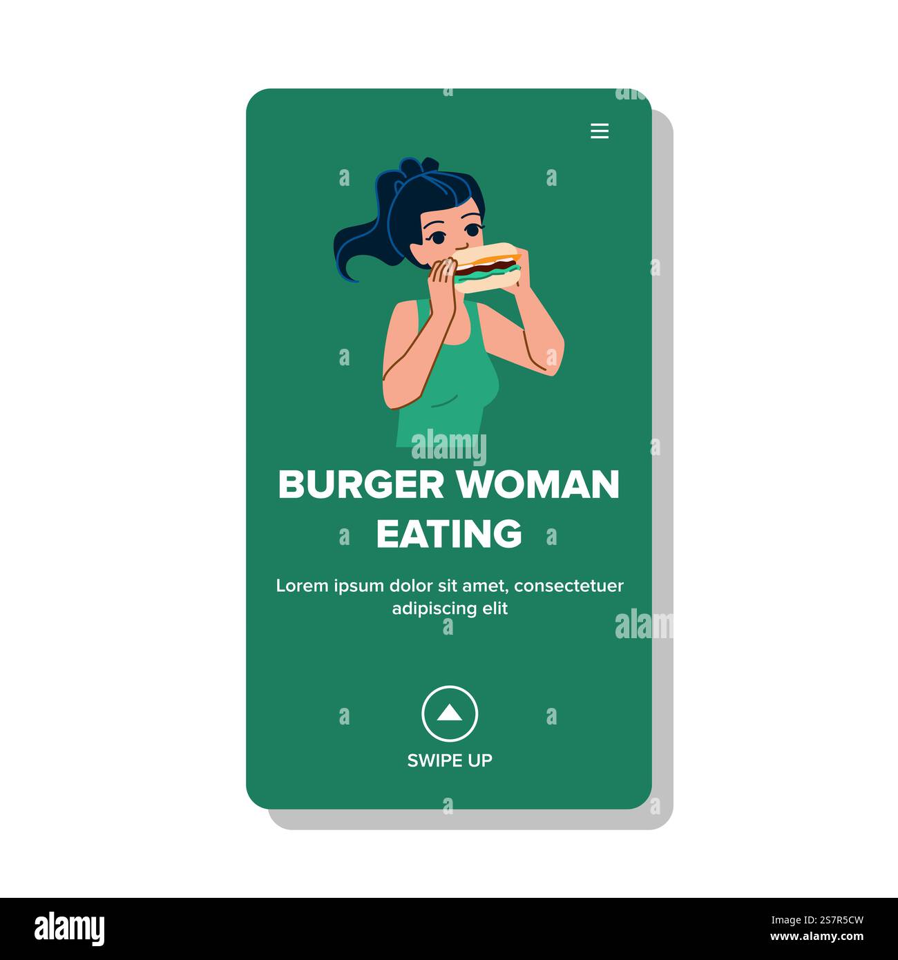 tasty burger woman eating vector. restaurant meal, eat girl, delicious ...