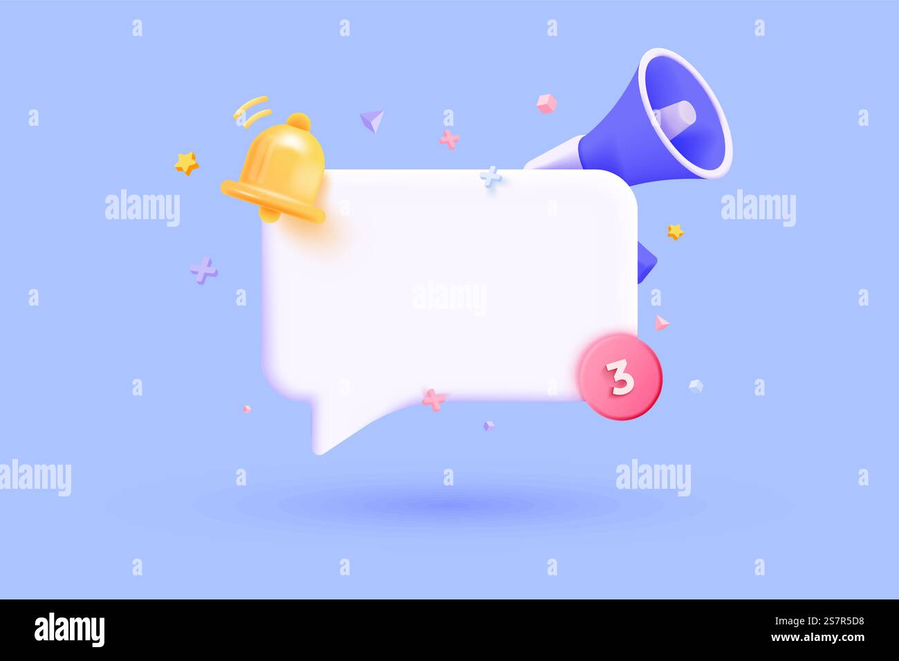 3D Speech bubble message with Megaphone and Bell notification. Subscribe and newsletter concept ...