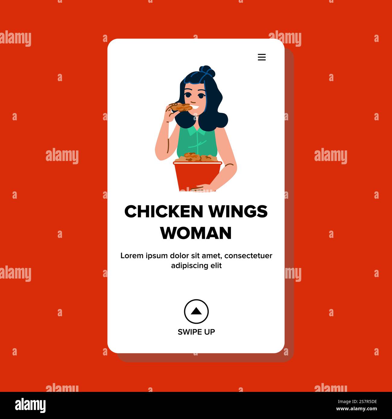 tasty chicken wings woman vector. fried meal, wing eat, delicious ...